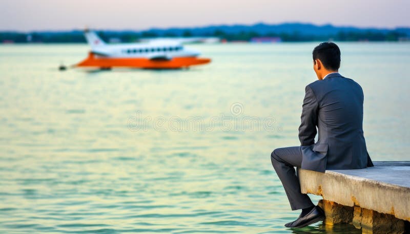 Confident Businessman Waiting on Nautical Vessel, Reflecting on Success ...