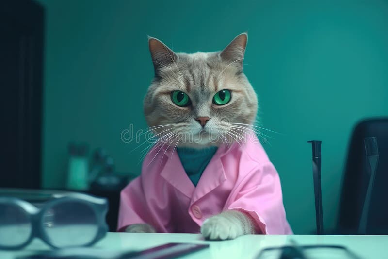 Confident Cat Doctor at Her Workplace in a Hospital. Generative AI ...