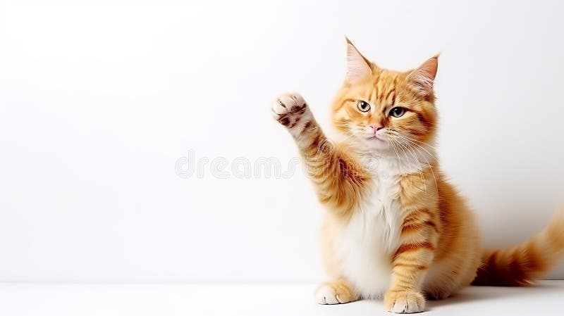 Confident Cat Giving High Five on White Background with Text Space for ...
