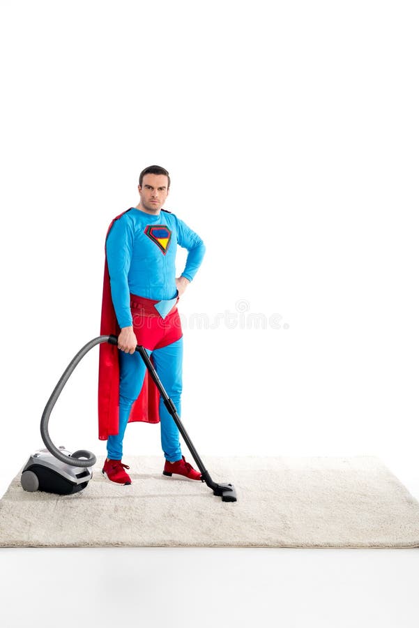 Confident Superhero Holding Plastic Spray Bottles with Cleaning Liquid ...