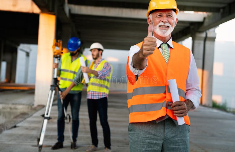 Confident Construction Engineer, Architect, Businessman in Hardhat ...