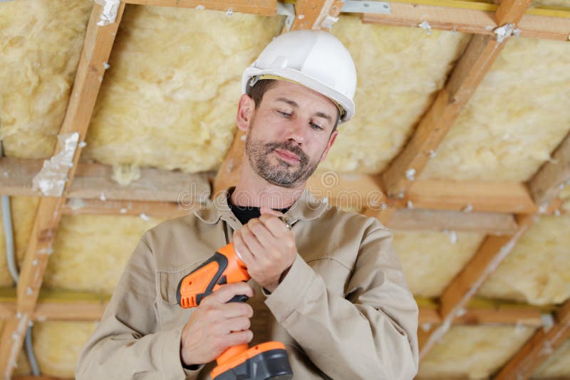 Confident Constructor Carpenter Working with Wood Stock Image - Image ...