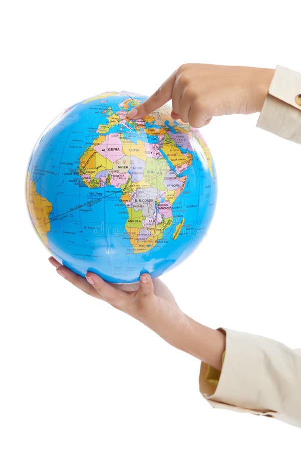 Confident about Continents. a Womans Hands Holding a Globe. Stock Photo ...