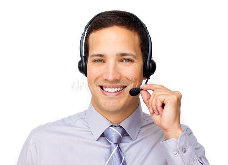 Male Customer Service Representative Wearing Headset Stock Photo ...