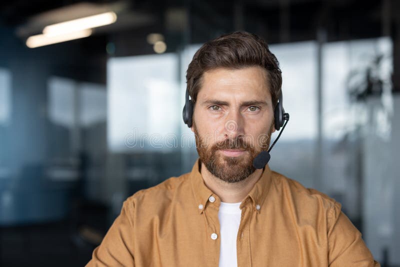 Confident Customer Service Representative with Headset in Modern Office ...