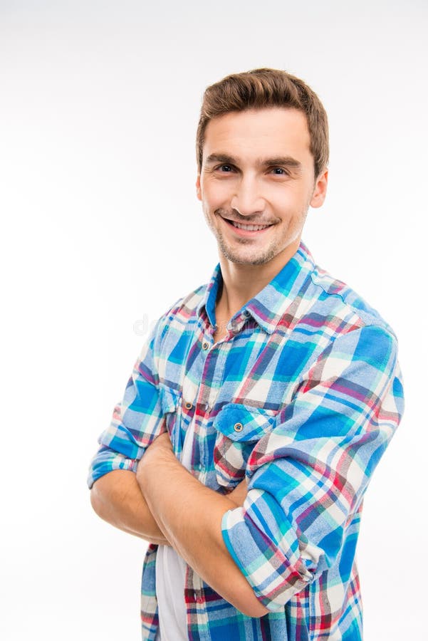 Confident Cute Handsome Happy Man Crossing Hands Stock Image - Image of ...