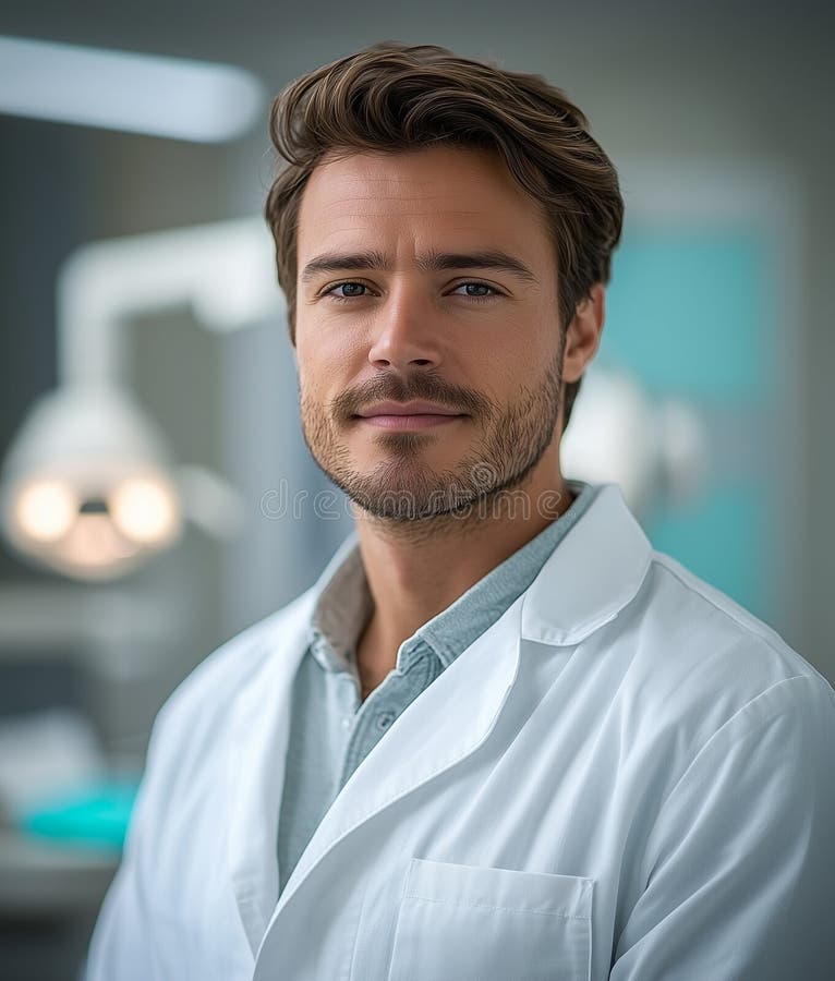 Confident Dentist Wearing White Coat, Modern Minimalist Dental Work ...