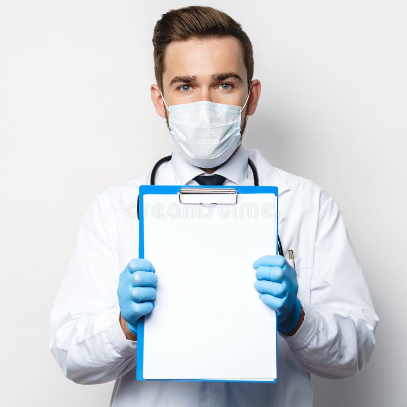 Doctor is Holding a Clipboard with a Sheet of Blank White Paper Stock ...