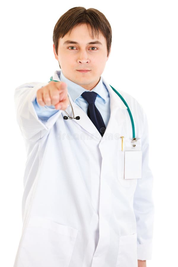 Confident Doctor Pointing Finger at You Stock Photo - Image of medicare ...