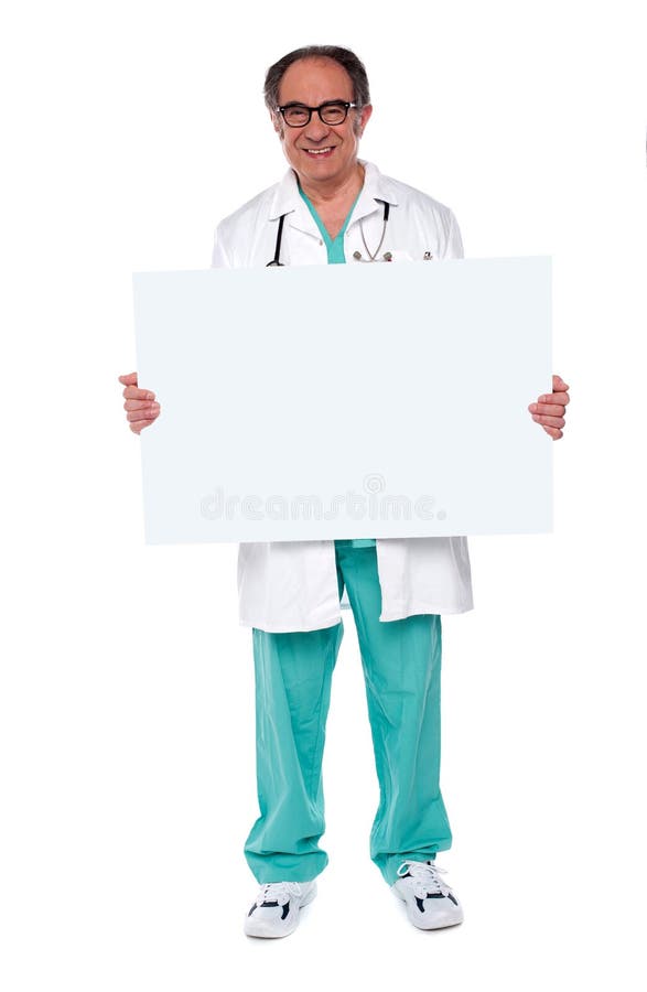 Confident Doctor Showing Blank Whiteboard Stock Image - Image of ...
