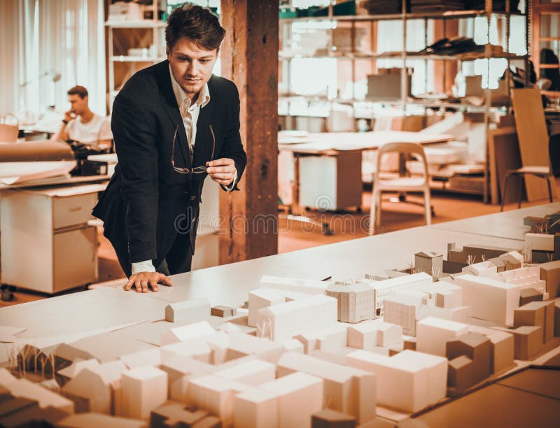 Confident Engineer Working in an Architect Studio Stock Image - Image ...