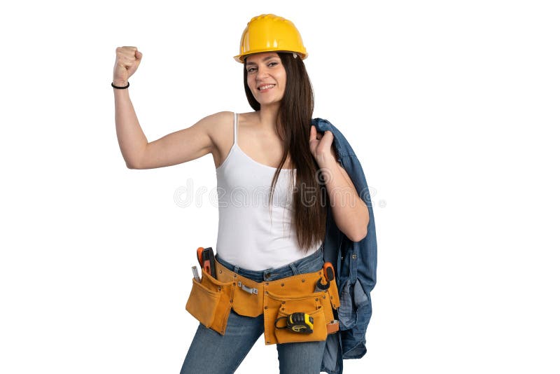 Confident Female Construction Worker Flexing Arm Stock Photos - Free ...