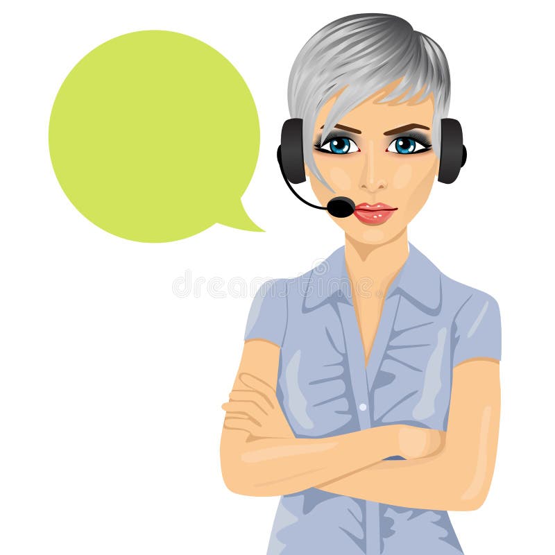 Confident Female Customer Support Phone Operator with Arms Folded and ...