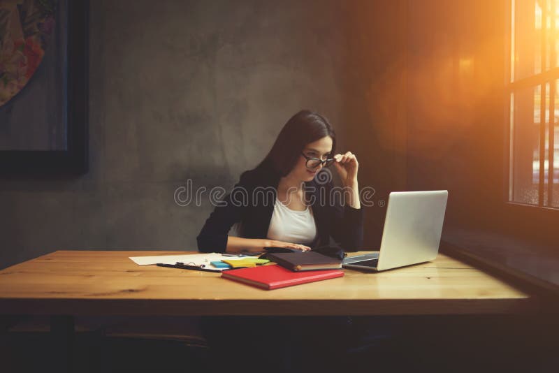 Confident Female Entrepreneur Checking Email Box Stock Image - Image of ...