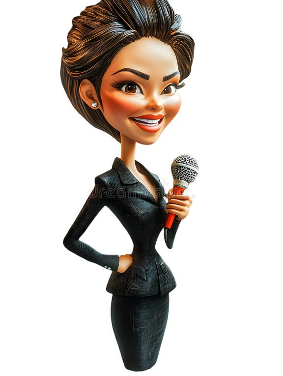 Confident Female Presenter with a Microphone Stock Illustration ...