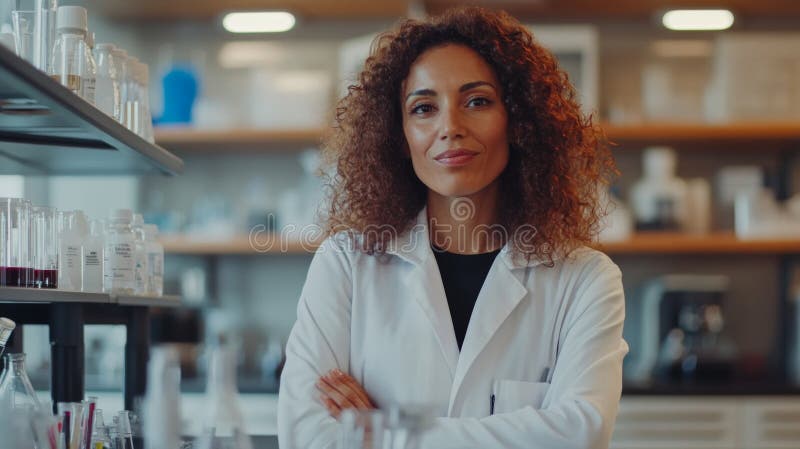 Confident Female Scientist in a Lab Setting Stock Illustration ...