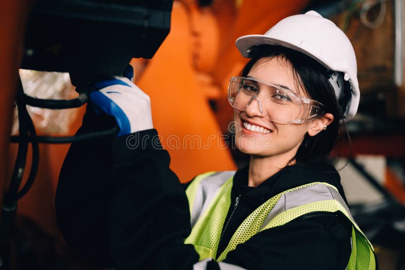 Confident Female Technician Engineer Worker Checking and Inspecting ...