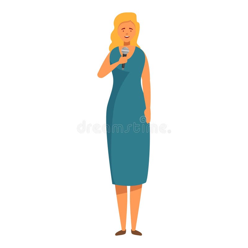 Confident Female Tv Presenter Speaking Holding Microphone Stock ...