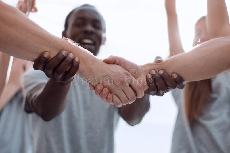 Confident Group of Young Men Pointing Ahead. Stock Photo - Image of ...