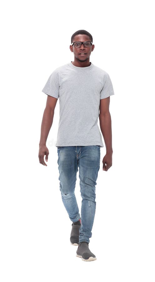 Confident Guy Moves Forward. Isolated on White Stock Photo - Image of ...