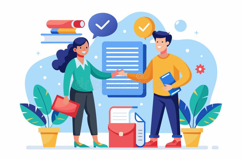 A Confident Handshake between Two Individuals in a Workspace Surrounded ...