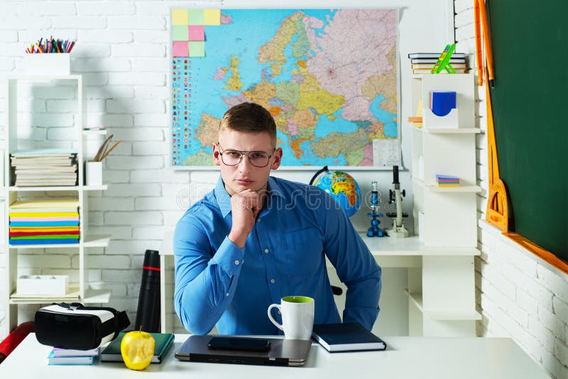 Confident Handsome Student Looking at Camera, Learning and Education ...