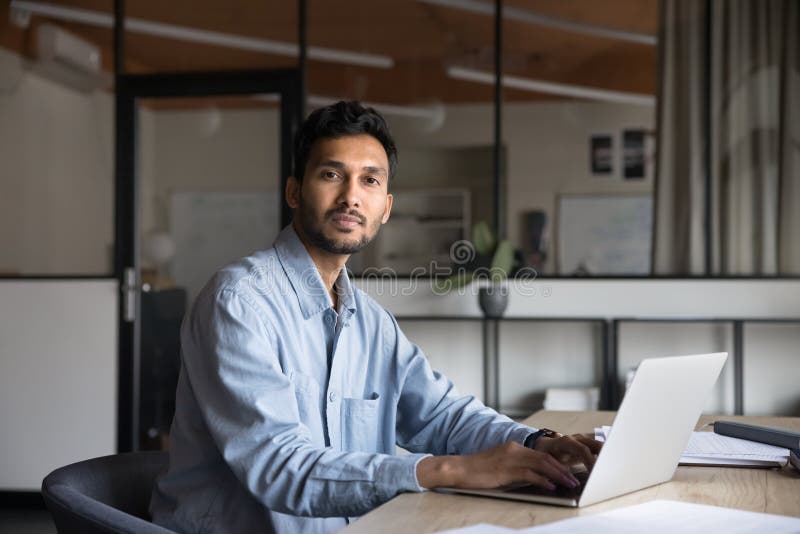Confident Handsome Young Indian Entrepreneur Man Working at Computer ...