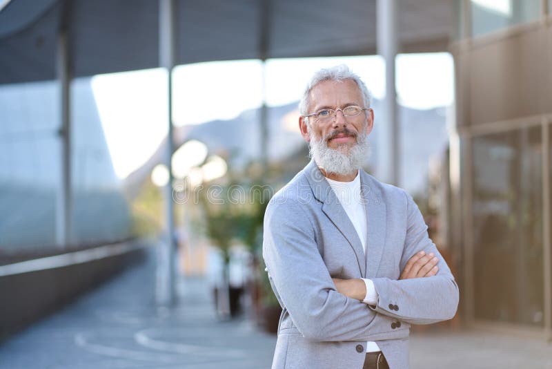 Confident Happy Mature Old Business Man Standing Outdoors Portrait