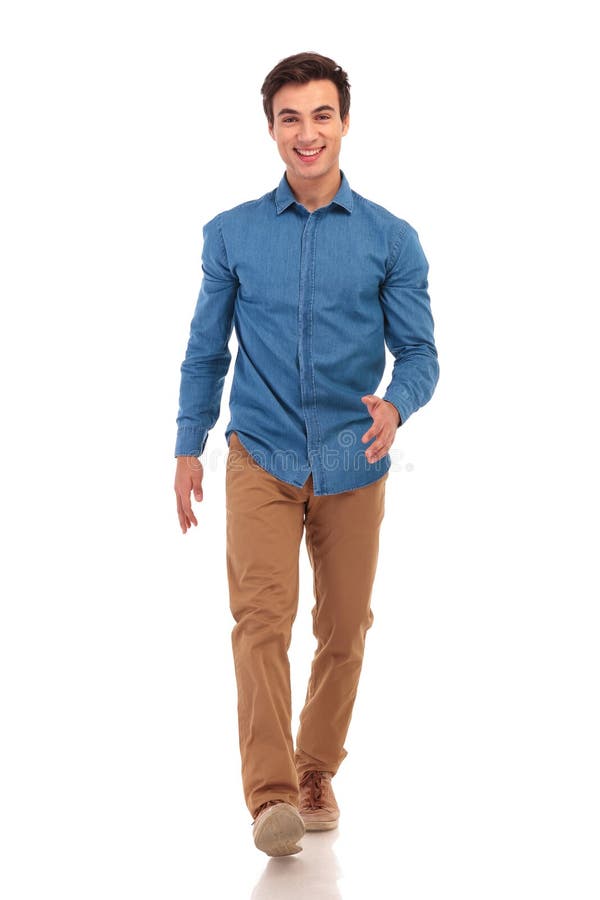 Confident Happy Young Casual Man Walking Forward Stock Image - Image of ...