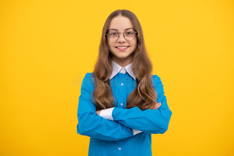 Confident in Her Knowledge. Happy Girl Keep Arms Crossed. Knowledge Day ...