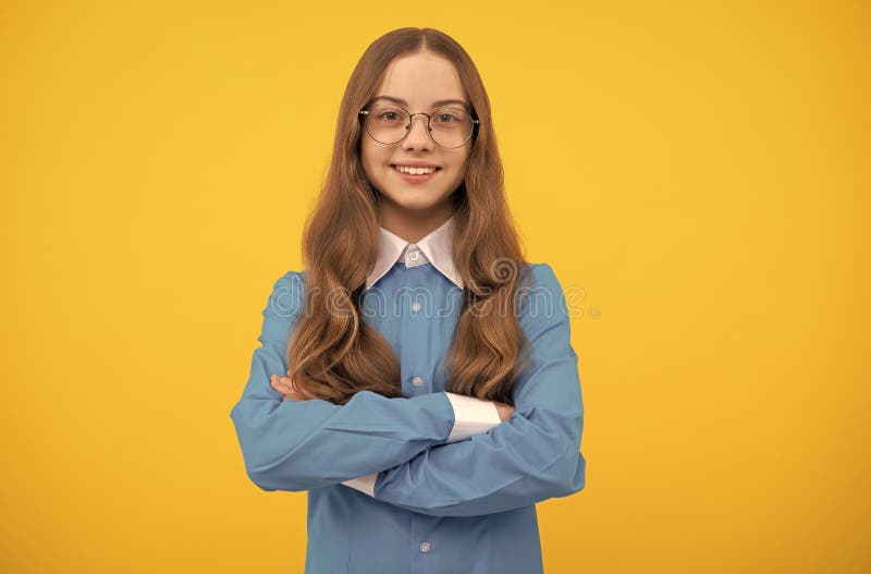 Confident in Her Knowledge. Happy Girl Keep Arms Crossed. Knowledge Day ...