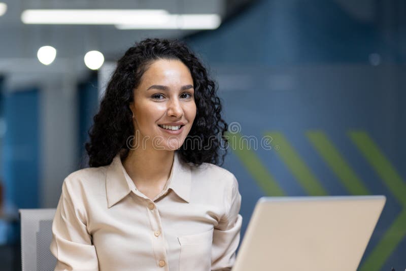 Joyful and Successful Hispanic Woman Inside Office at Workplace ...