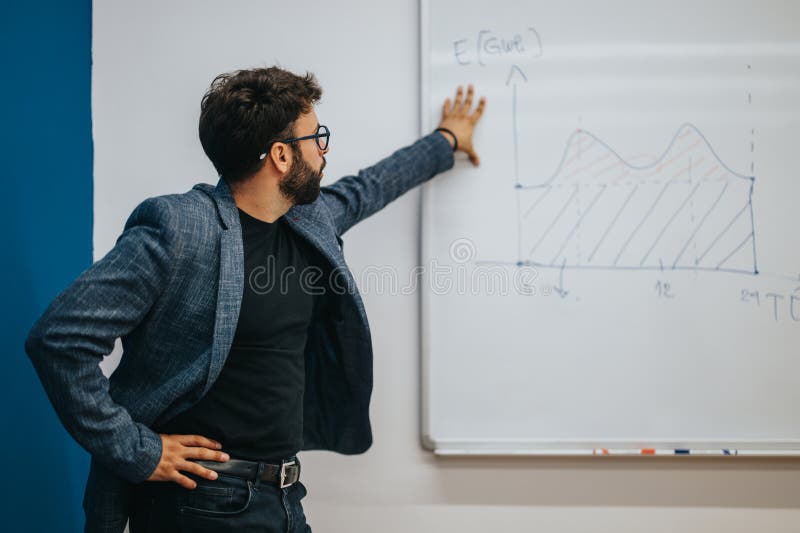Confident Instructor Explaining Data Visualization on Whiteboard Stock ...