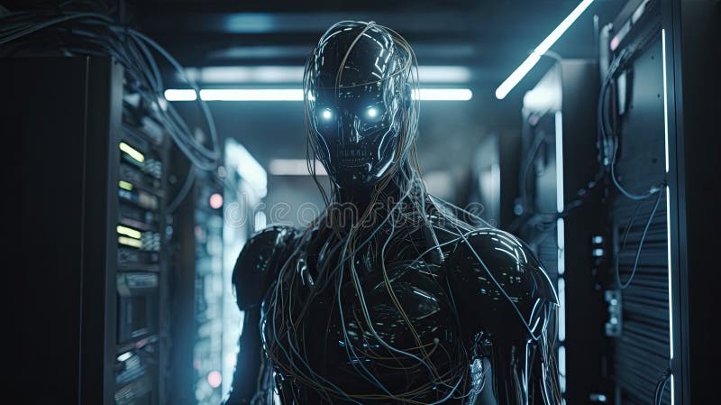 Horizontal Composition of Cyborg Robot Looking at Camera AI CGI Stock ...