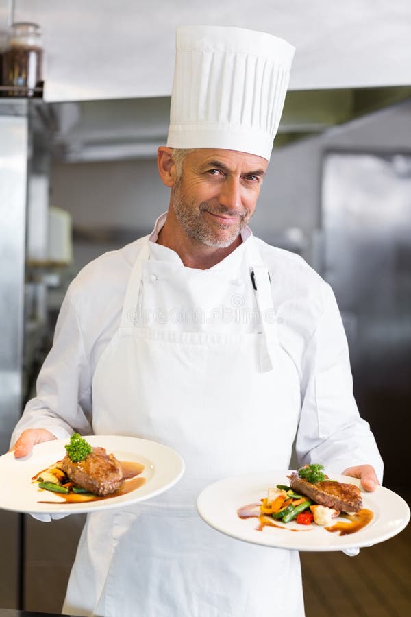 Confident Male Chef with Cooked Food in Kitchen Stock Image - Image of ...