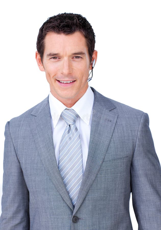 Confident Male Executive with Headset on Stock Photo - Image of ...