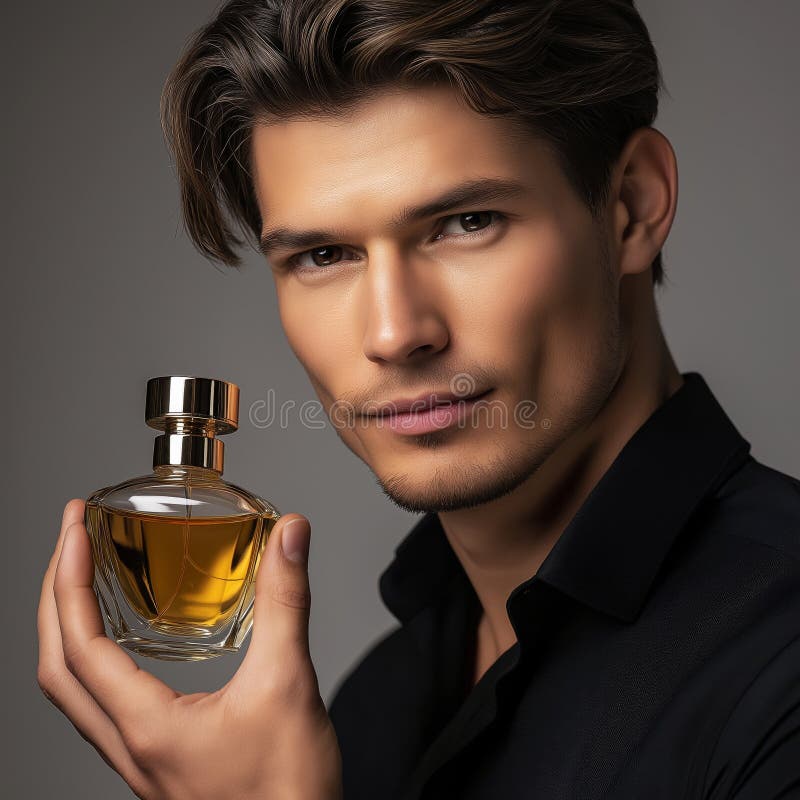 Confident Male Model Holding Perfume Bottle Stock Illustrations – 6 ...