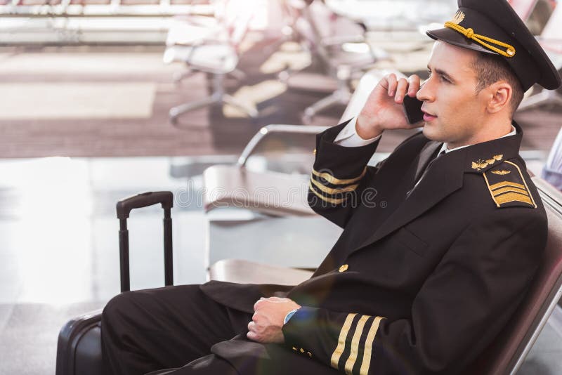 Serious Adult Aviator Speaking on Phone Stock Photo - Image of pilot ...