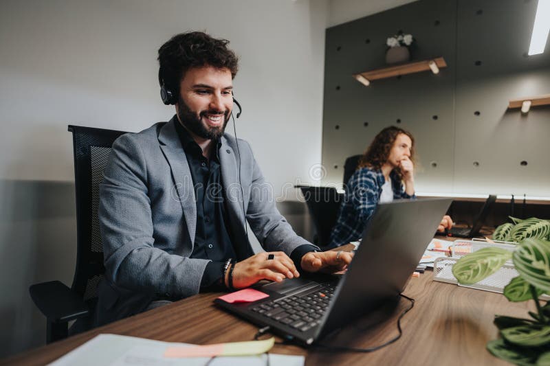 Confident Male Professional Multitasking in a Vibrant Office ...