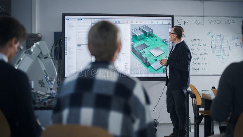 University Robotics Class. White Male Teacher Explaining Engineering To ...