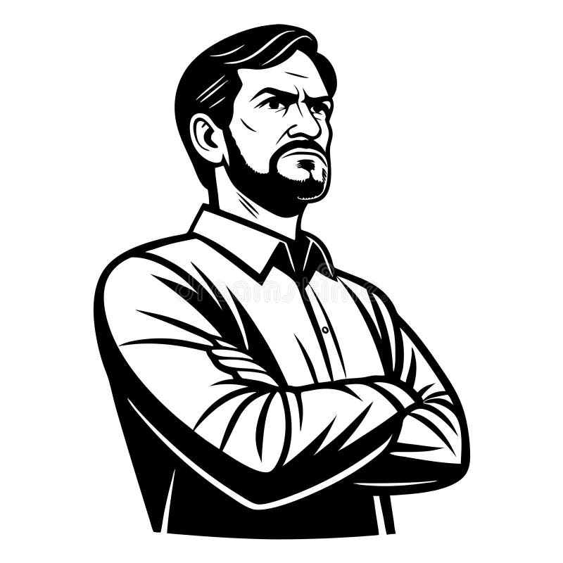 Confident Man with Arms Crossed Expressing Determination in Vector ...
