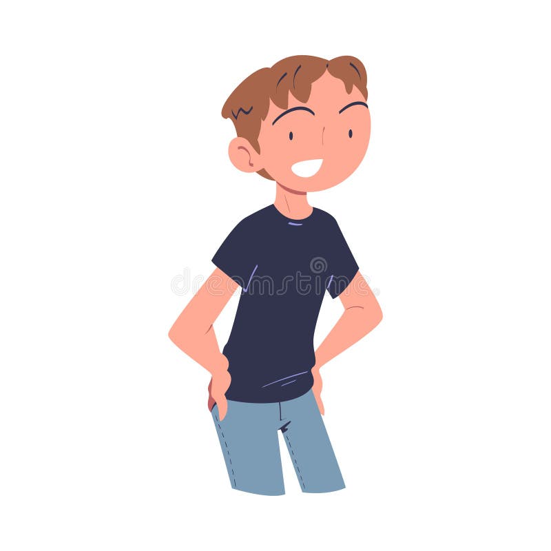 Confident Man Character With Satisfied Face And Hands On Hips