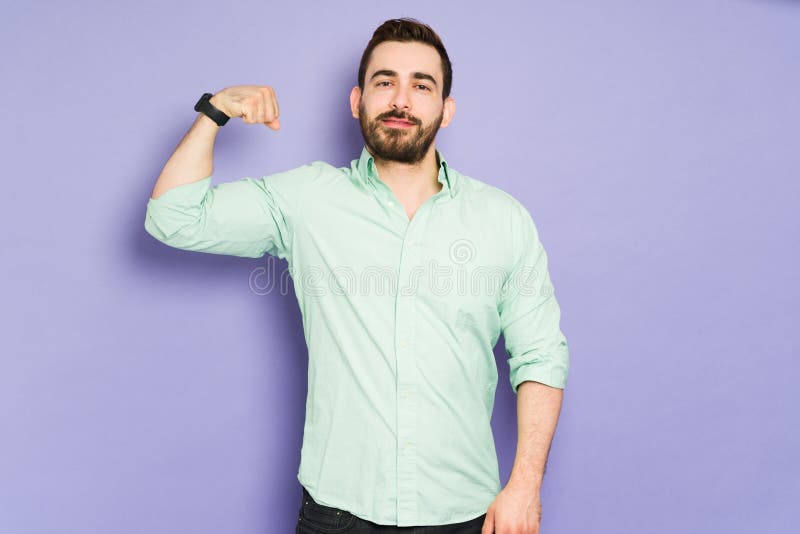 Confident Man Feeling Powerful Stock Photo - Image of studio, casual ...