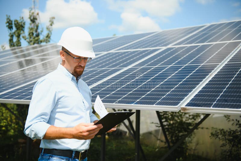 Confident Man and Power Solar Station Stock Image - Image of innovation ...