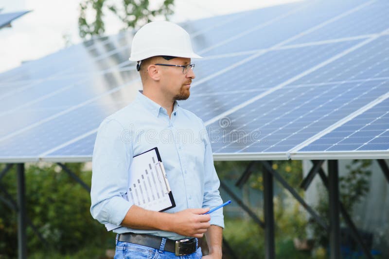 Confident Man and Power Solar Station Stock Photo - Image of modern ...