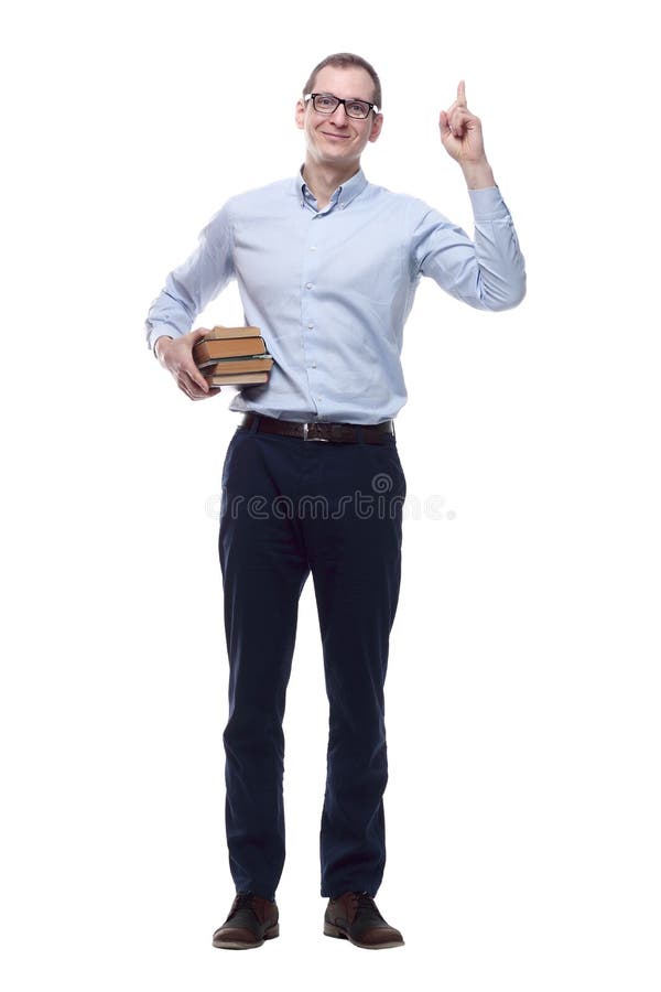 Confident Man with a Stack of Books Pointing at You. Stock Image ...