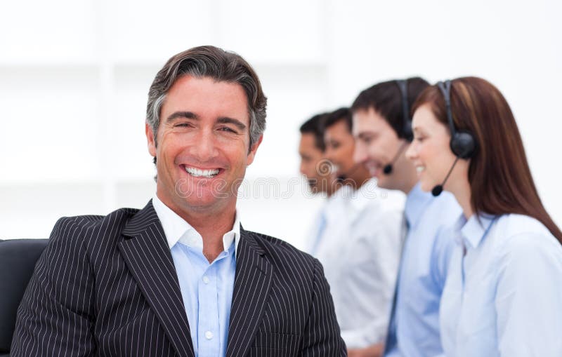 Confident Manager Presenting a Call Center Stock Photo - Image of ...