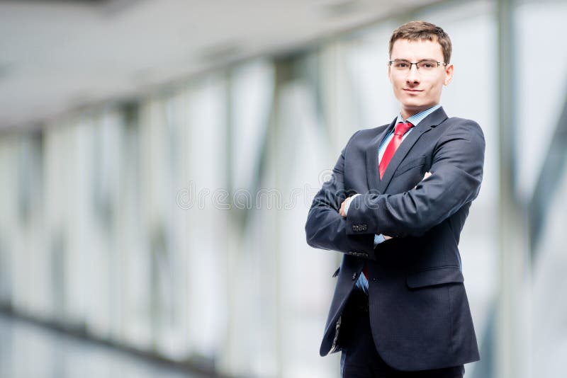 Confident Manager in Suit Posing Against Stock Image - Image of ...