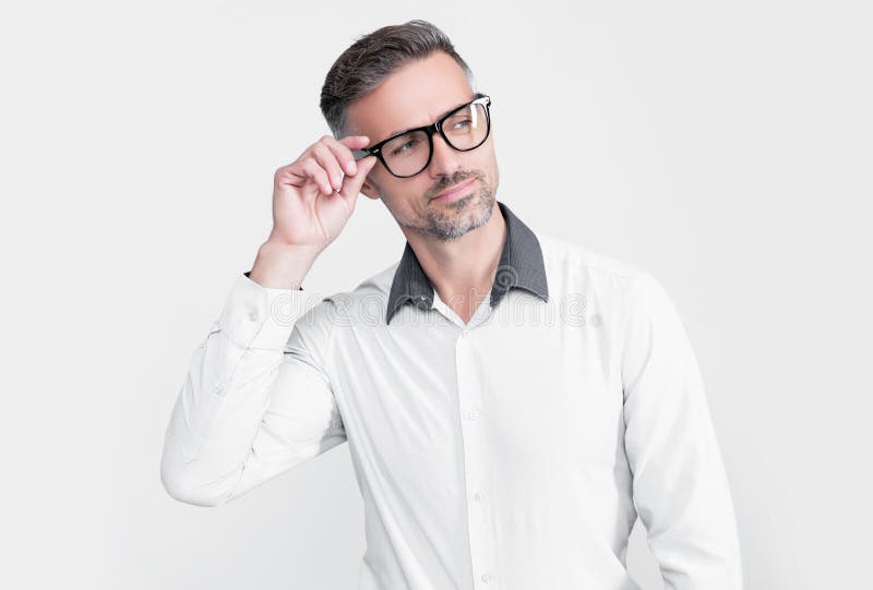 Confident Mature Boss in Office Shirt Wearing Eyeglasses Stock Image ...