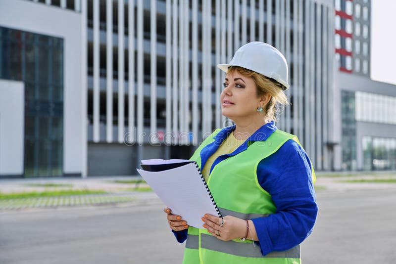 Confident Mature Female Engineer Developer Inspector at Construction ...